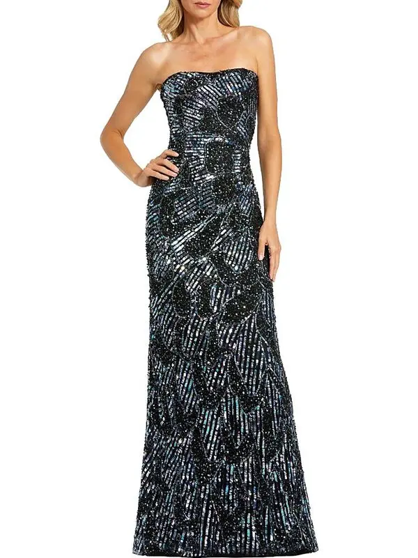Mac Duggal Strapless Embellished Column Gown - Black Multi