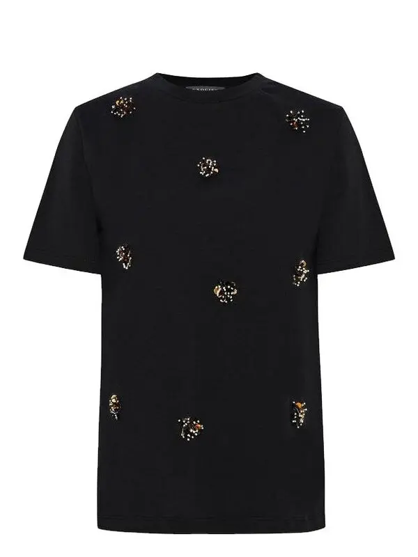 EXQUISE Ailith Embellished Crewneck T-shirt - Black