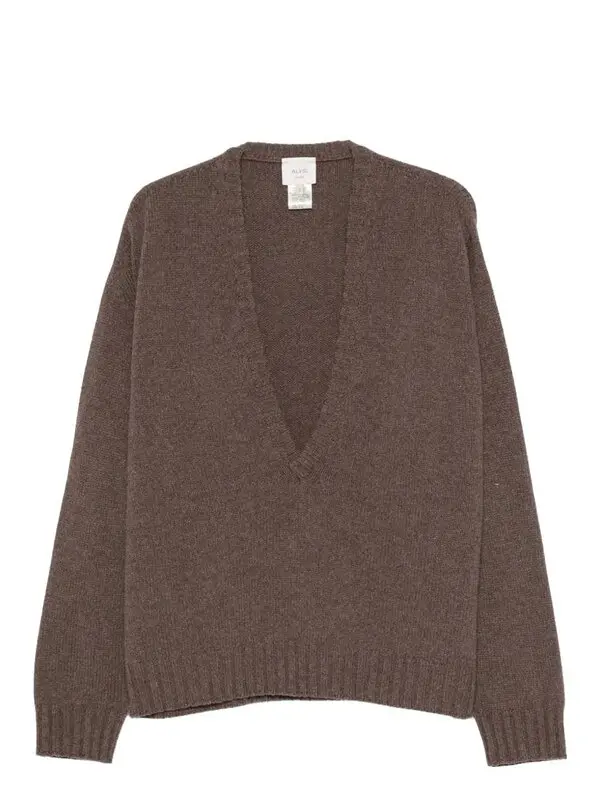 ALYSI Wool V-necked Jumper - Brown
