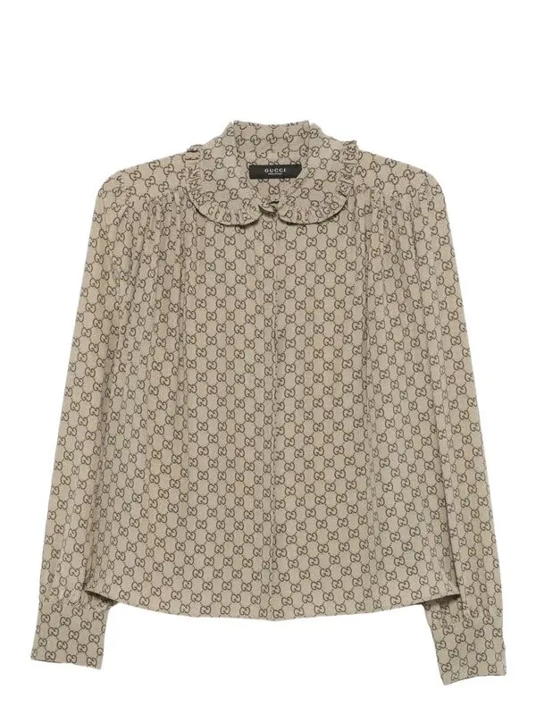 Gucci Gg Print Silk Shirt - Beige