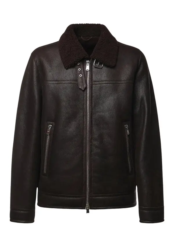 DONDUP Shearling-collar Leather Jacket - Brown