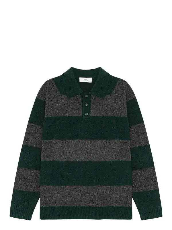 LES DEUX Striped Melange Knitted Polo - Green