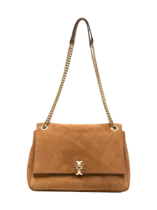 Tory Burch Charlie Suede Leather Shoulder Bag - Beige