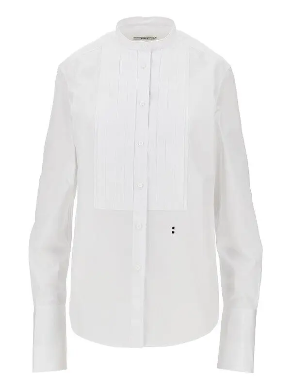 Fendi Poplin Shirt With Pleated Plastron - White