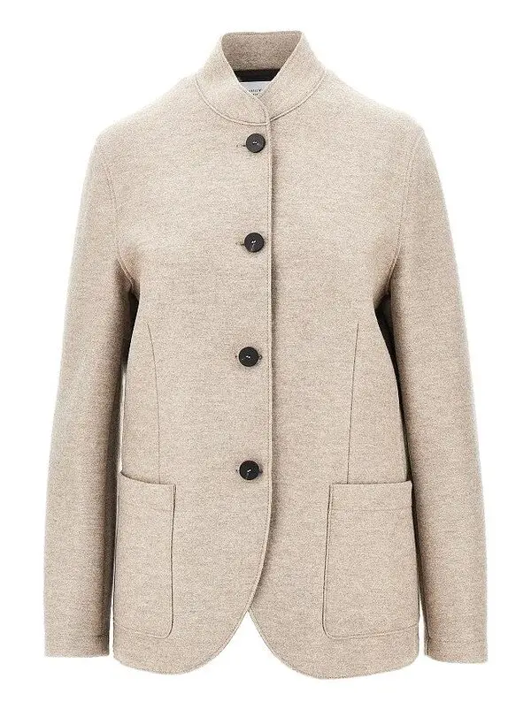 Harris Wharf London Pressed Wool Nehru Jacket - Beige