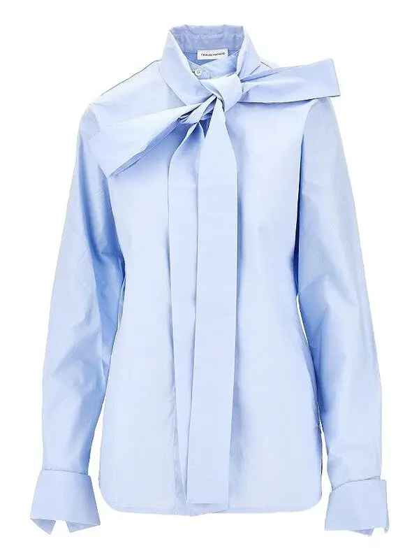 7 For All Mankind Cotton Poplin Shirt With Bow - Blue