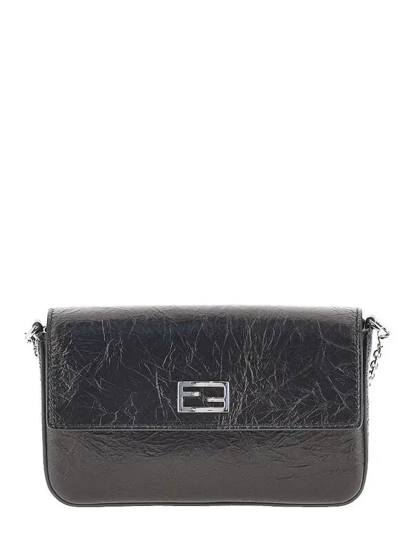 Fendi Craquelé Leather Tube With Chain - Black