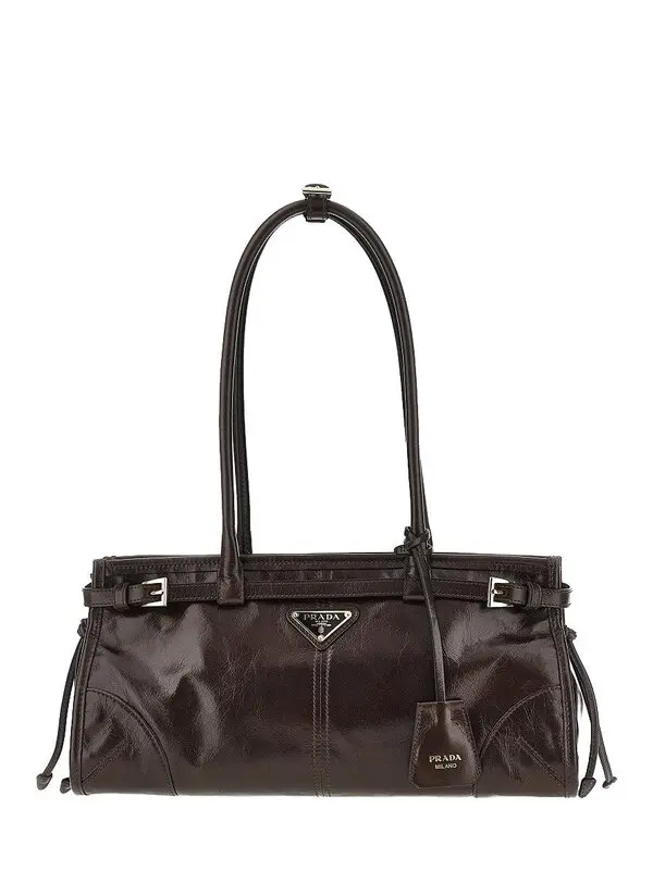 Prada Shiny Leather Medium Bonnie Bag - Brown