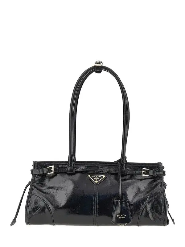 Prada Shiny Leather Medium Bonnie Bag - Black