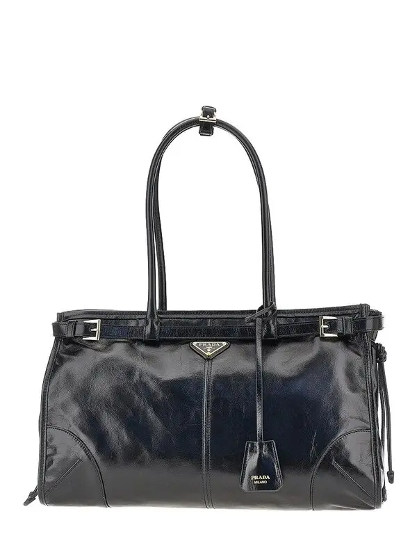Prada Shiny Leather Large Bonnie Handbag - Black