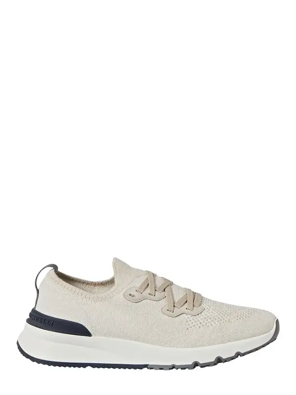 Brunello Cucinelli Cotton-blend Chiné-knit Sneakers - White