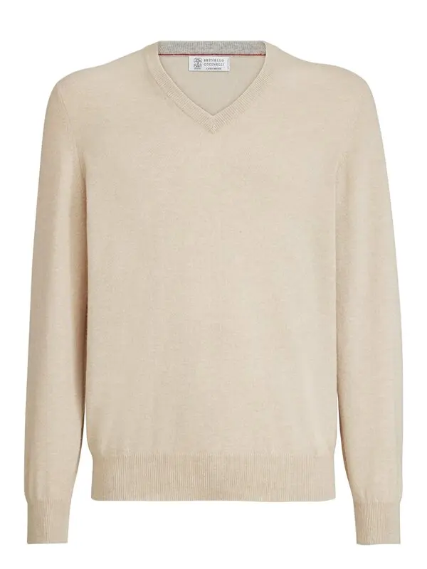 Brunello Cucinelli Cashmere V-neck Sweater - Beige