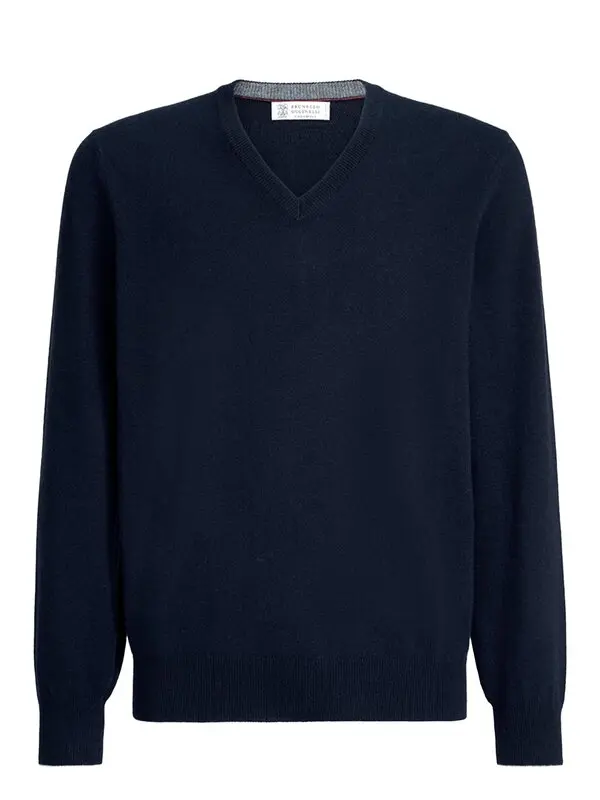 Brunello Cucinelli Cashmere V-neck Sweater - Blue