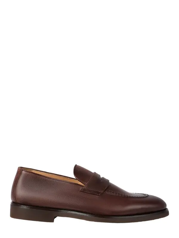Brunello Cucinelli Calfskin Penny Slot Loafers - Brown
