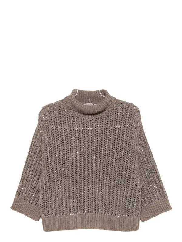 D.exterior Open-knit Crystal Turtleneck Sweater - Gray