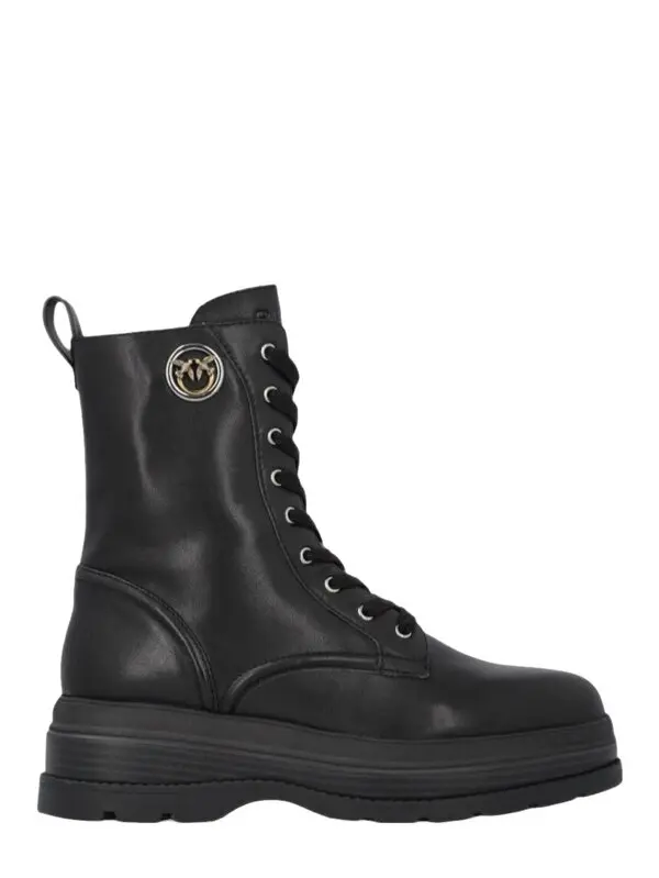 Pinko Logo Plaque Lace Up Ankle Boots - Black