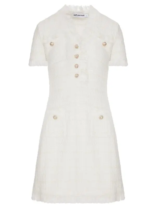 SELF-PORTRAIT Textured Knit Mini Dress - Cream