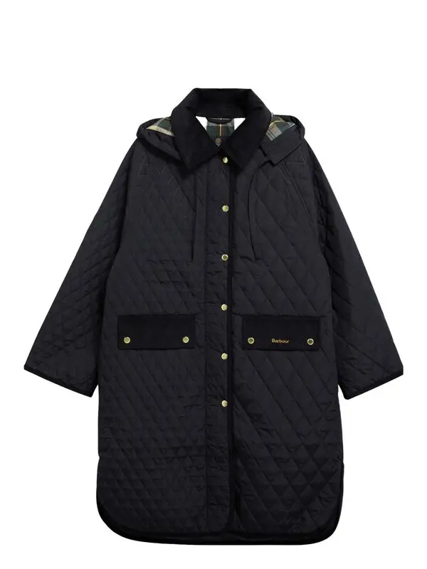 Barbour Hooded Diamond Quilted Long Coat - Navy