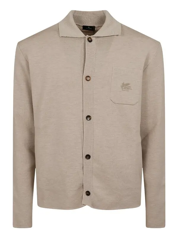 Etro Logo-embroidered Button-up Cardigan - Beige