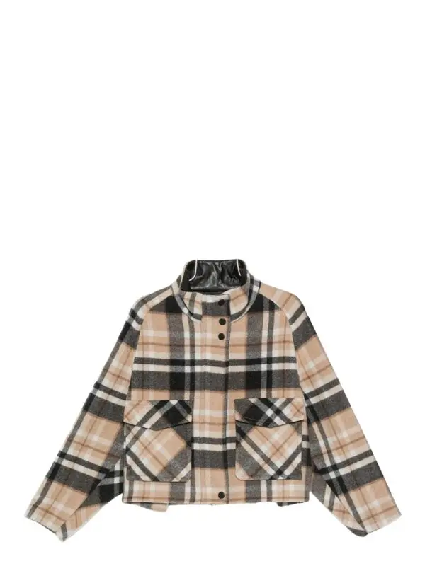 Pinko Check-pattern High-neck Coat - Multicolor