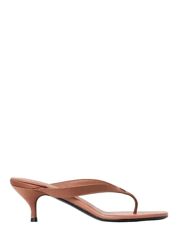 Miu Miu Satin Thong Kitten Heel Mules - Brown