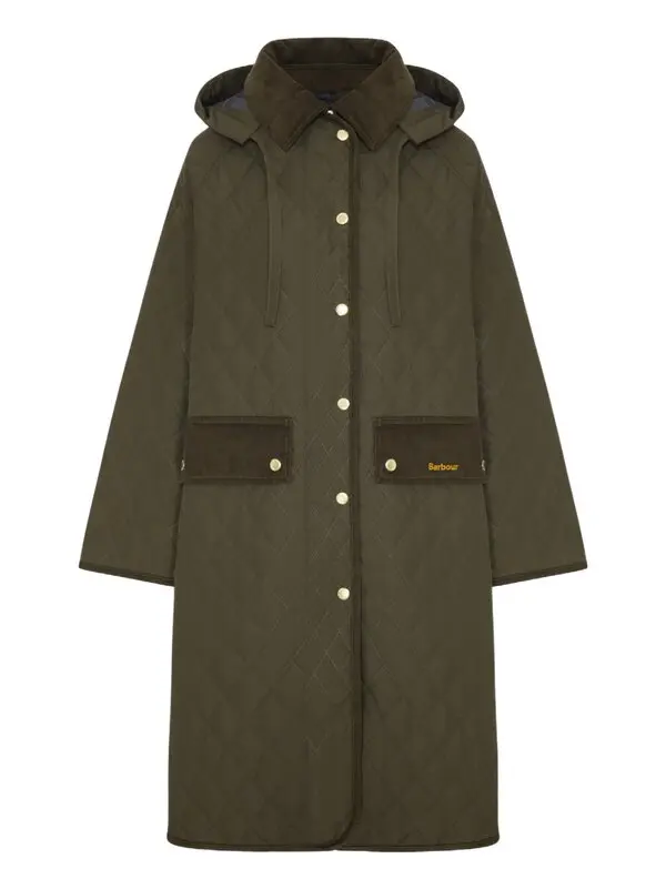 Barbour Hooded Diamond Quilted Long Coat - Brown
