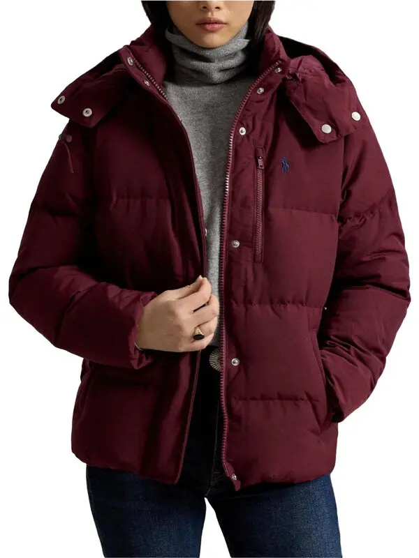 Polo Ralph Lauren Hooded Cropped Down Coat - Brown