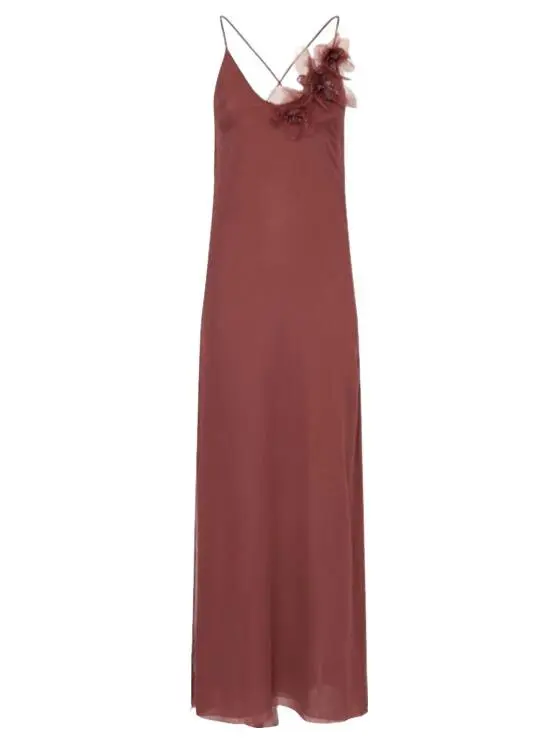 Blumarine Georgette Long Dress With Flowers - Red