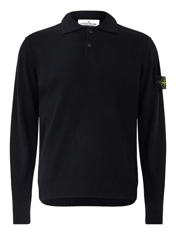 Stone Island Long-sleeve Knit Polo - Black