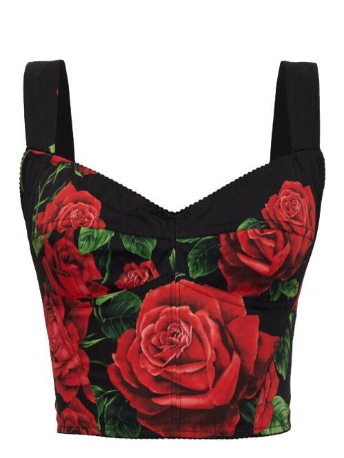 Dolce & Gabbana Rose-print Poplin Top - Black