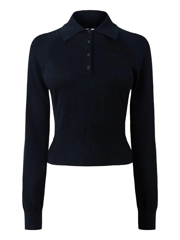 Givenchy Collared Half-button Long Sleeve Knit Top - Black