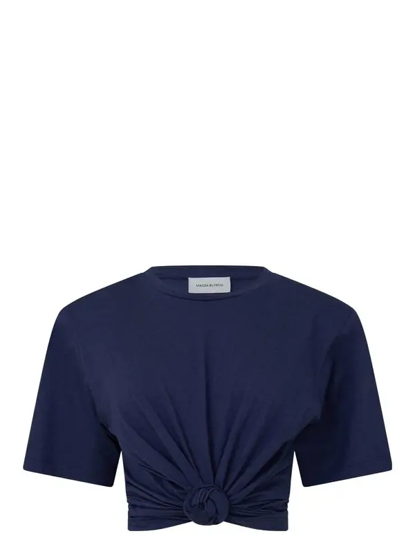 Magda Butrym Crew Neck Mid-sleeve Cropped Top - Blue