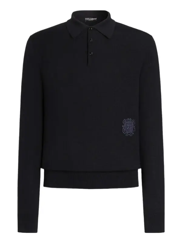 Dolce & Gabbana Dolce Gabbana Long Sleeve Knit Polo Top - Navy