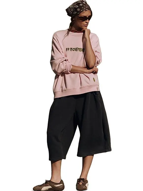 Free People Trackline Cropped Easy Pants - Black
