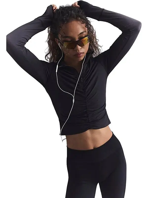 Free People Tempo Half Zip Top - Black