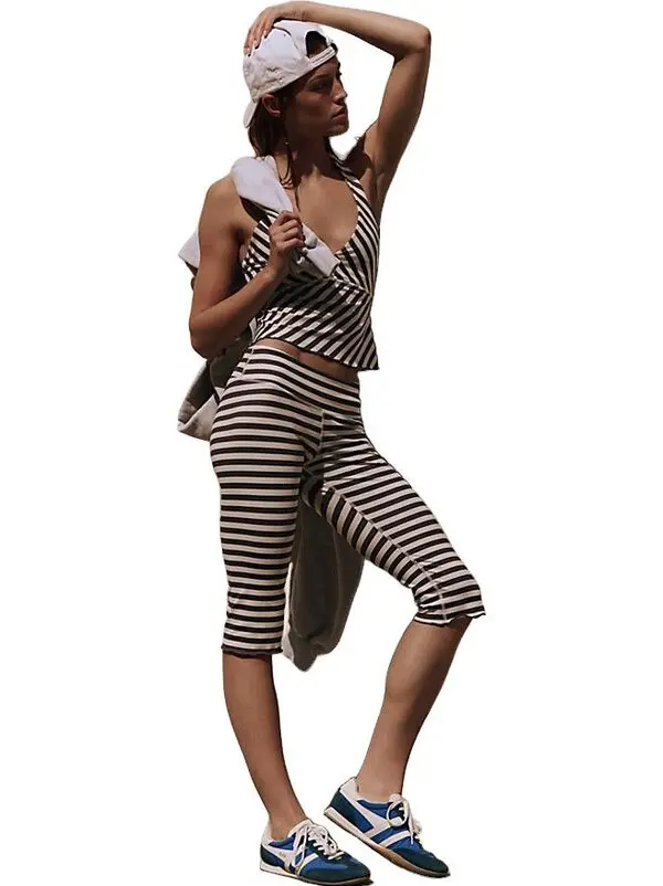 Free People Striped Halter Top And Capri Set - Black