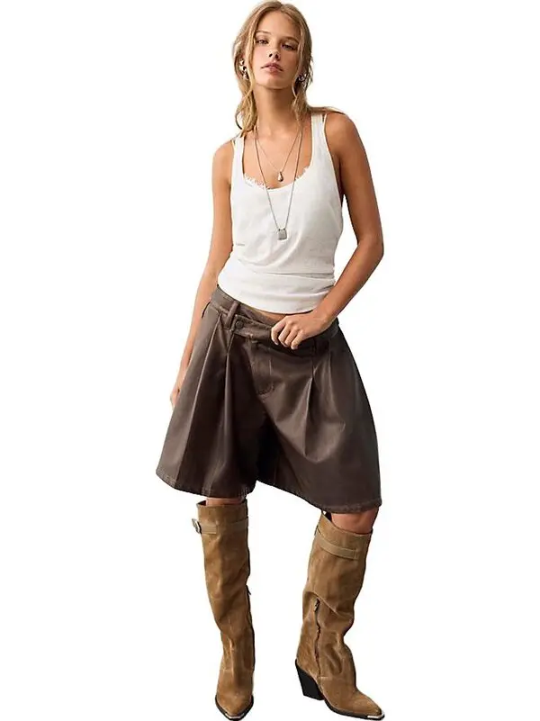Free People Porter Crossover Vegan Trouser Shorts - Rusty