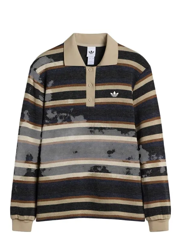 Adidas Striped Polo Knit Jumper - Black