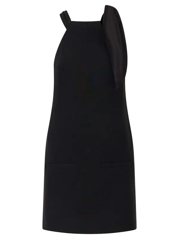 COURREGES Tie-detailed Logo-embroidered Crepe Mini Dress - Black