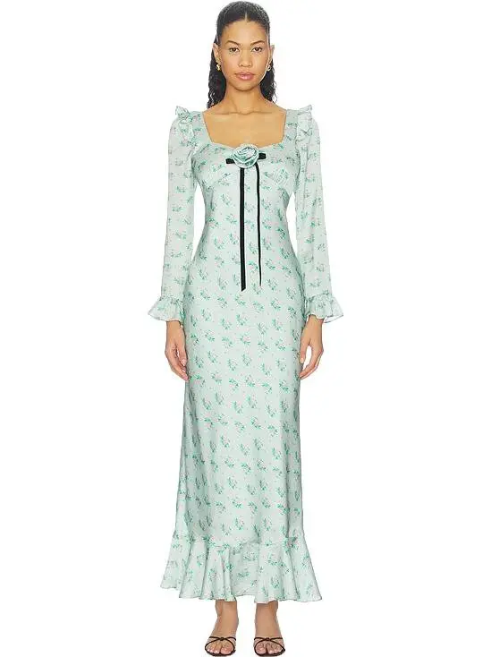 MAUDE CLUB Florence Satin Midi Dress - Mint Multi