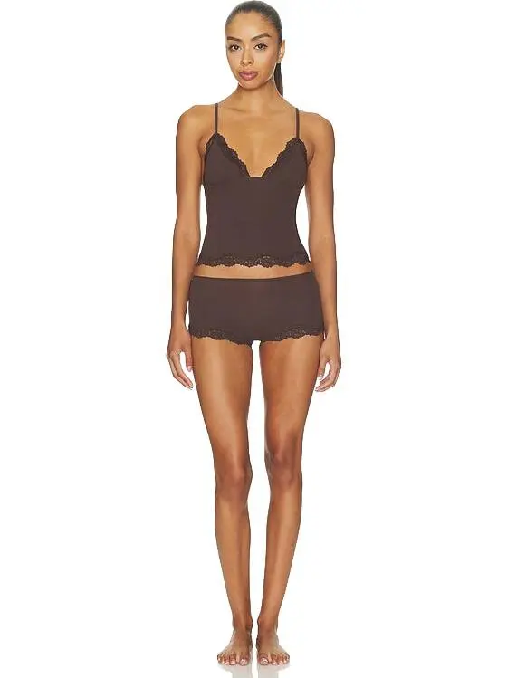 SKIMS Fits Everybody Lace Triangle Cami & Boyshort Set - Espresso
