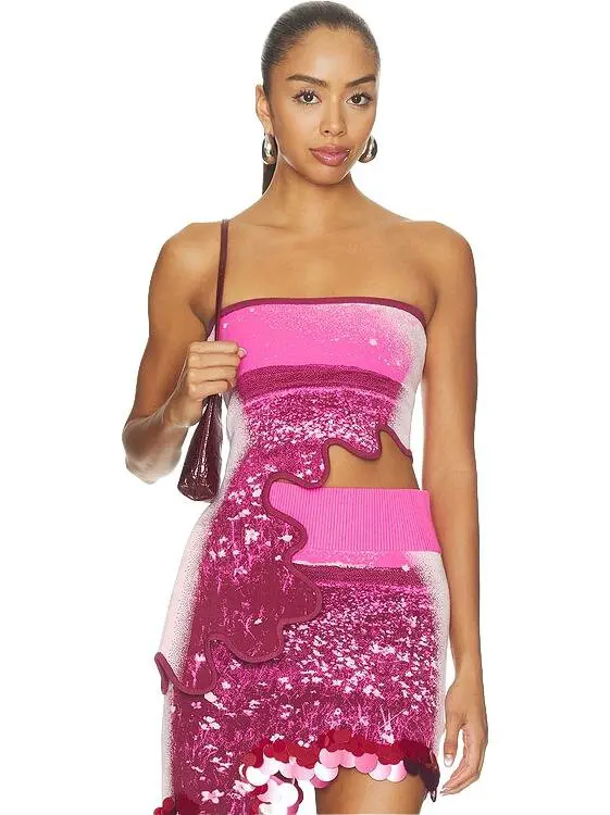 Ph5 Pomelo Wavy Strapless Top - Pink Dazzle