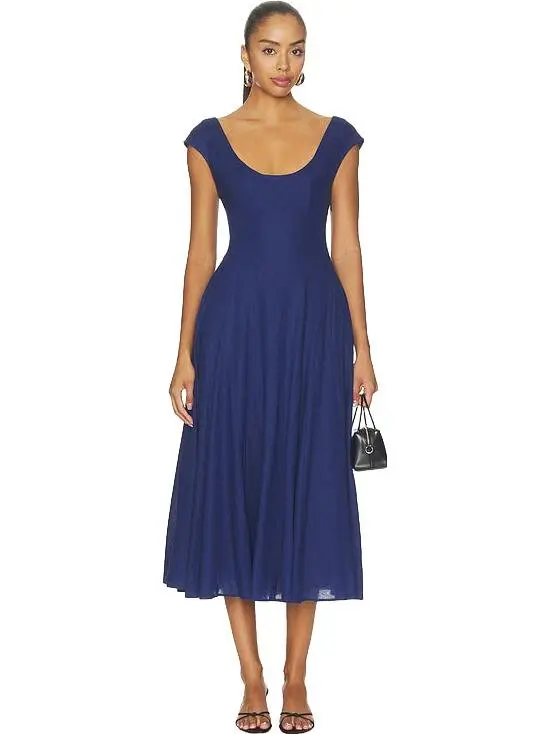 GUIZIO Leila Linen Midi Dress - Navy