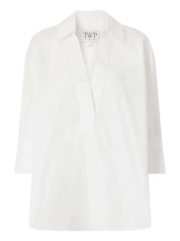 TWP V-neck Cotton-poplin Shirt - White