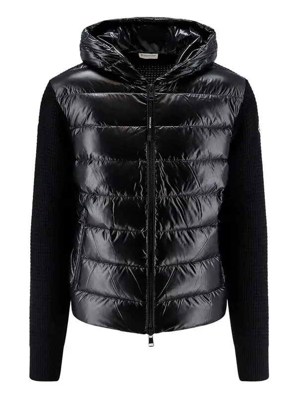 Moncler Nylon Jacket With Wool And Cashmere Blend Sleeves - Black
