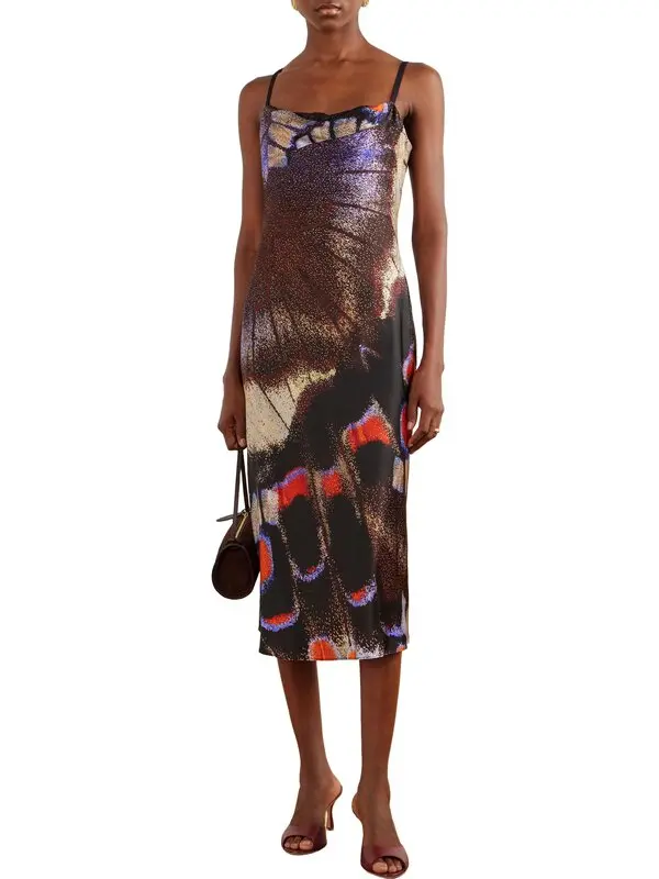 Staud Evangeline Printed Silk-blend Satin Midi Dress - Blue
