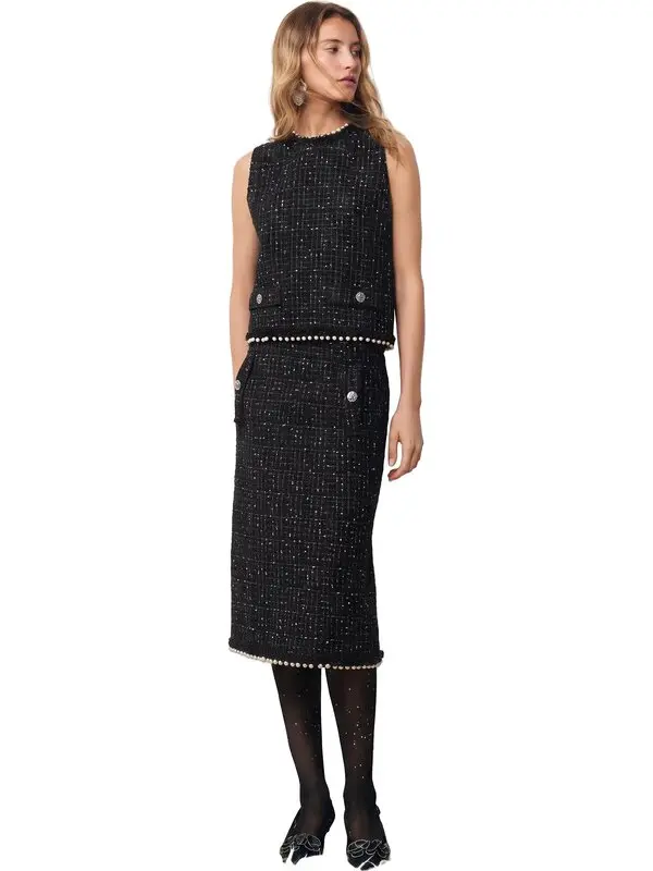 Fabrique Catherine Pearl Embellished Tweed Vest - Black