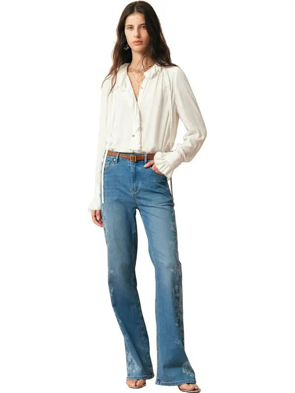 Fabrique Charlotte Shimmer Ruched Ruffle Blouse - White
