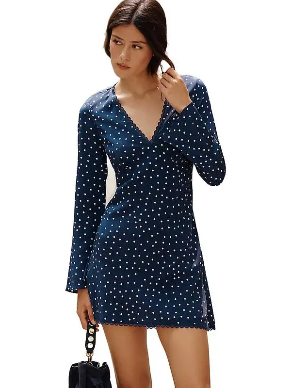 Anthropologie Silk Mini Slip Dress - Navy
