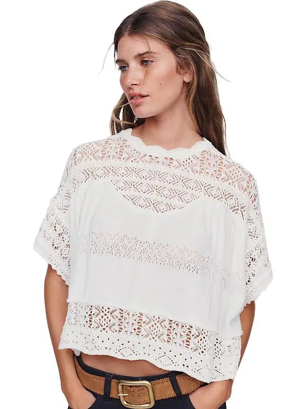 Anthropologie Sheer Mock Neck Boxy Top - Ivory